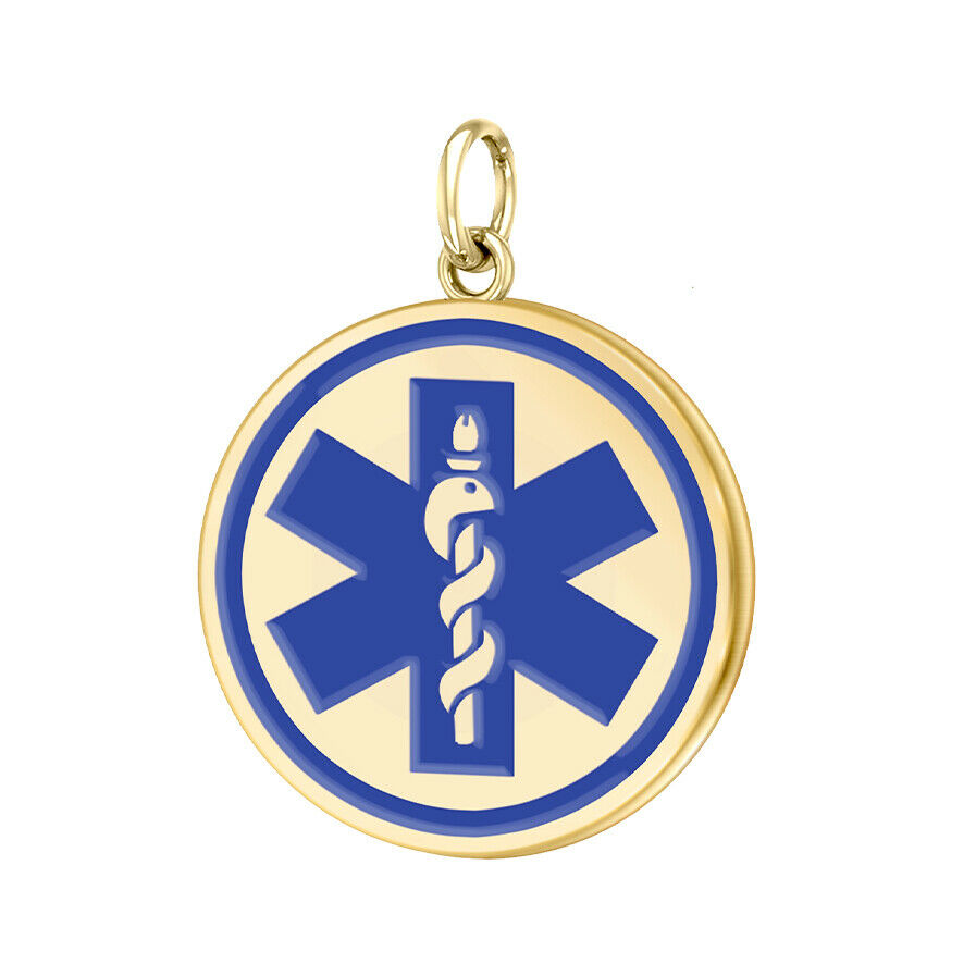 Ladies 10k Yellow Gold Round Medical Pendant, 18mm